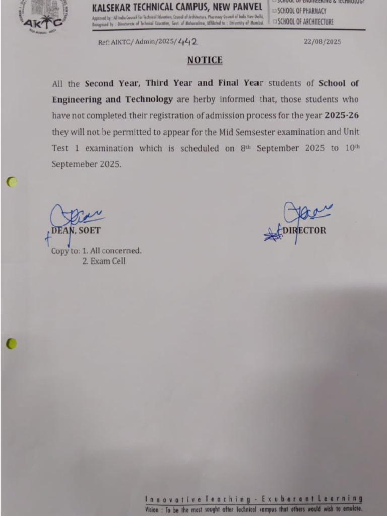 Notice-Registration of Admission Forms | PDF