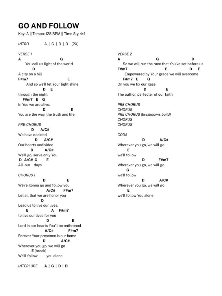 GO and FOLLOW Chords | PDF