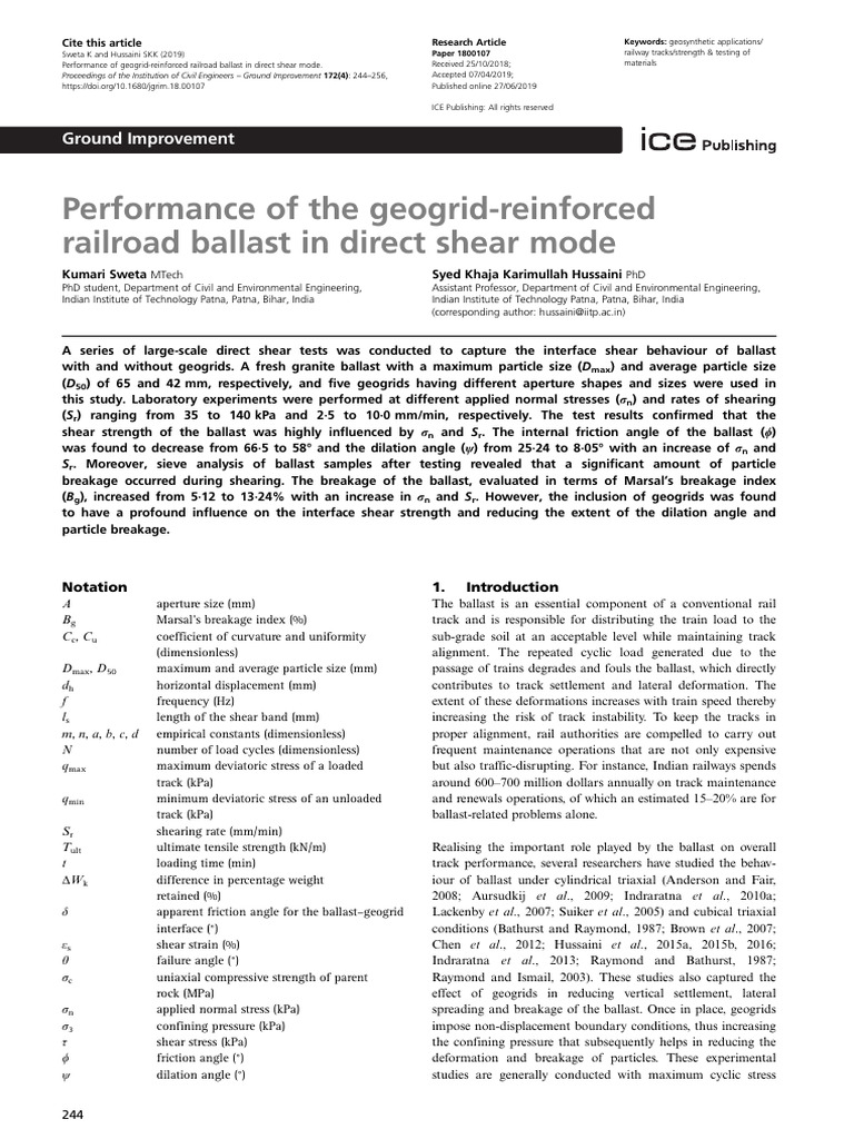 Performance of Geogrid-Reinforced Railroad Ballast in Direct Shear Mode ...