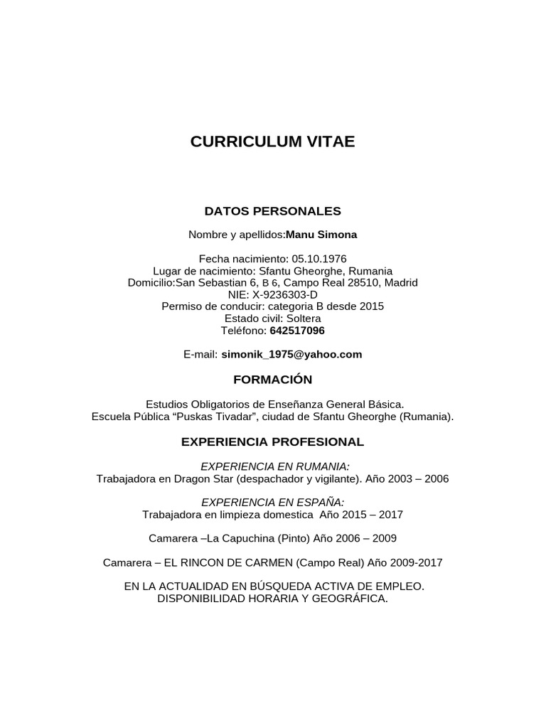Curriculum Vitae Simona Bar (SP) | PDF