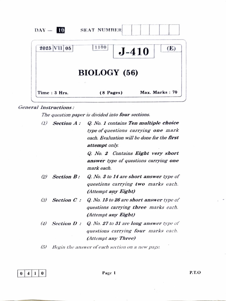 Maharashtra HSC Biology Paper 2025 | PDF | Gene | Dominance (Genetics)