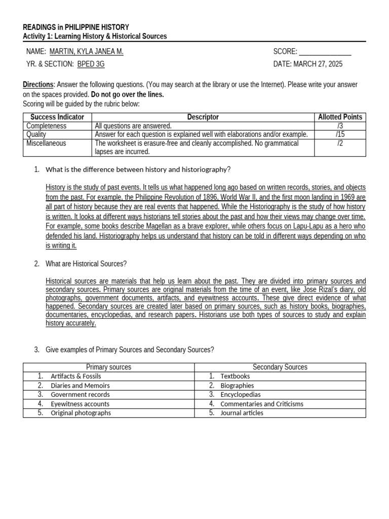 Activity 1. Martin - Kyla - RPH | PDF | Primary Sources | Social Science Methodology