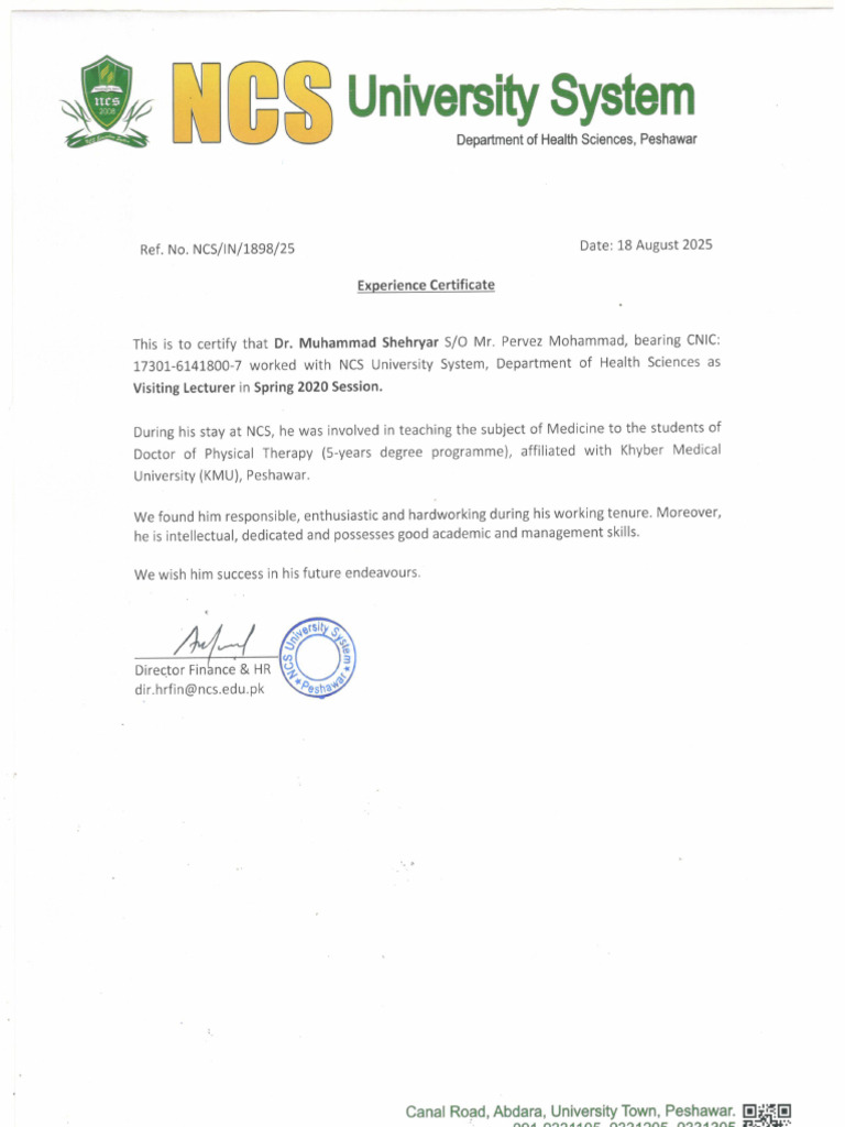 Dr. Muhammad Shehryar (Visiting Lecturer) | PDF