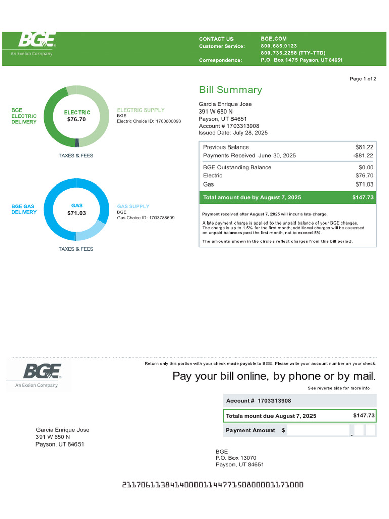 Payson Utility Bill Summary 2025 | PDF