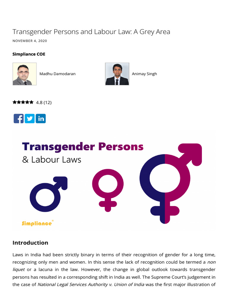 Transgender Persons and Labour Law: A Grey Area | PDF | LGBTQIA+ ...