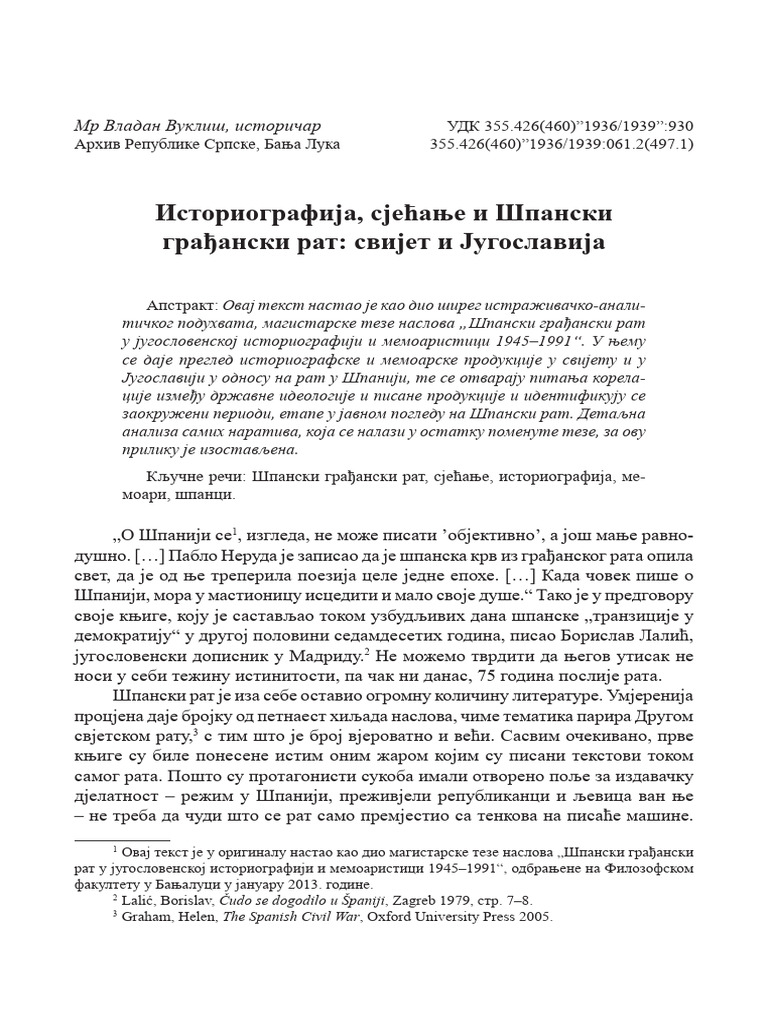 Istoriografija Sjecanje I Spanski Gradan | PDF