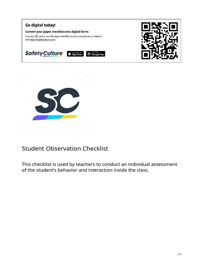 Student Observation Checklist | PDF | Learning | Behavior Modification