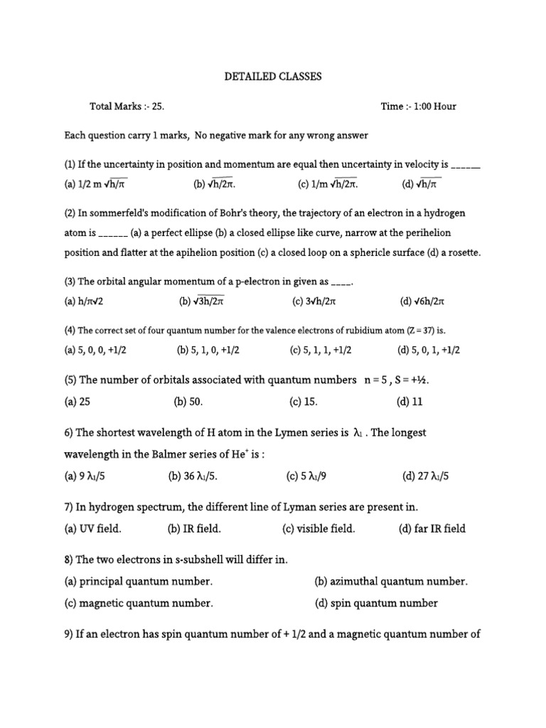 MCQs on Atomic Structure for Class 11 | PDF | Atomic Orbital | Electron