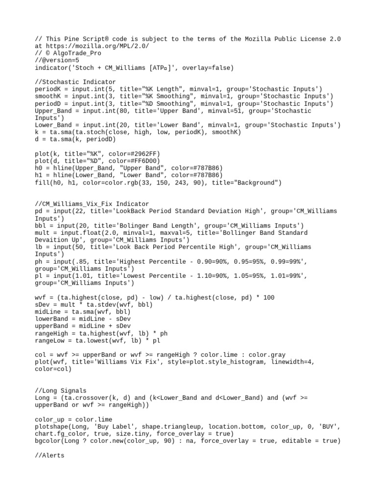Stoch CM - Williams (ATP?) PineScript v5 Code | PDF