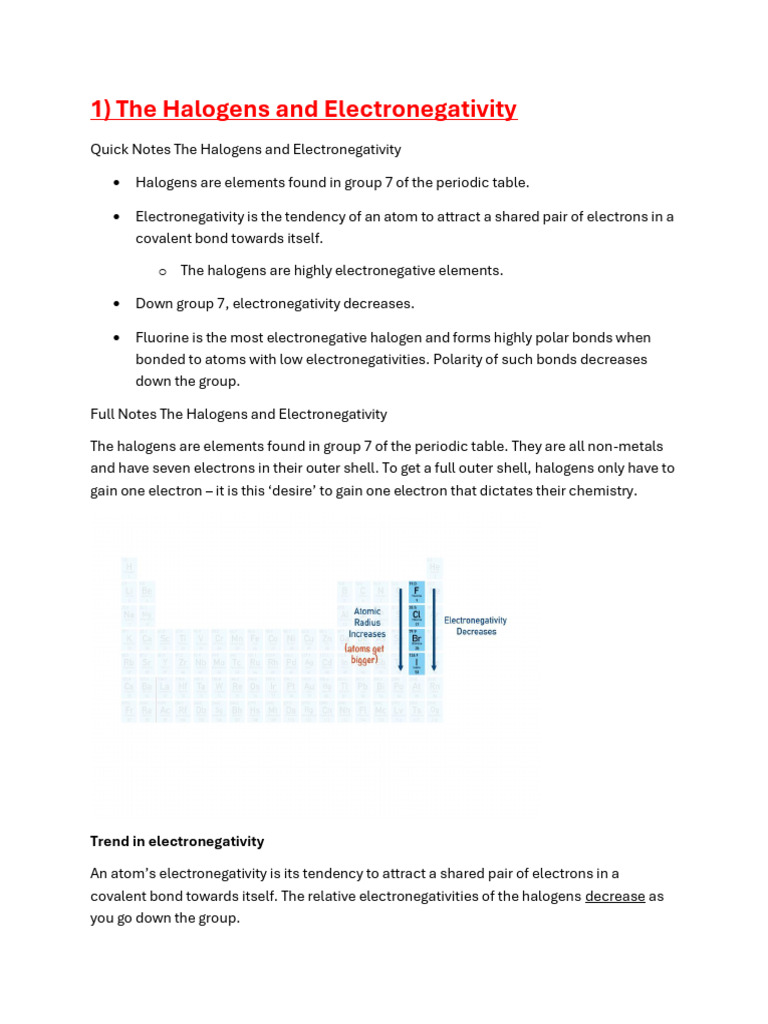 3) AS-Level Group 7 (Halogens) | PDF | Chemical Bond | Intermolecular Force