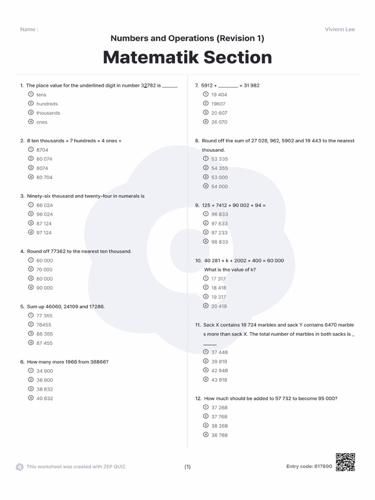 Quiz Worksheet | PDF