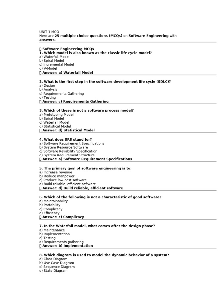 Software Engineering MCQ | PDF | Software Development Process | Agile Software Development