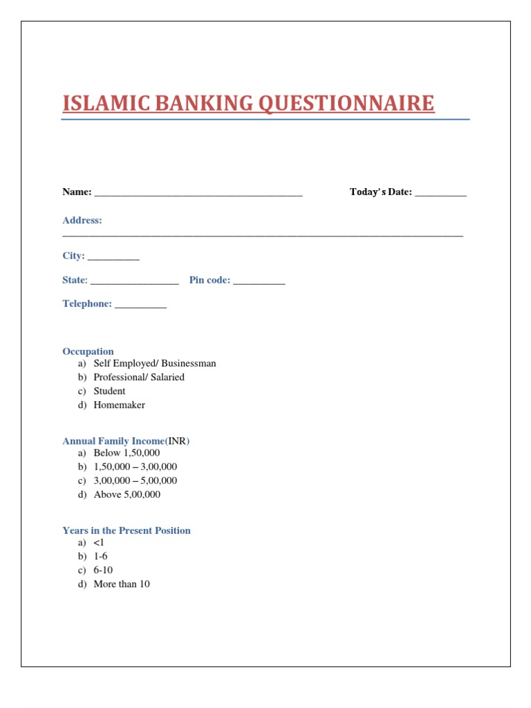 IB Questionnaire | PDF | Islamic Banking And Finance | Banks
