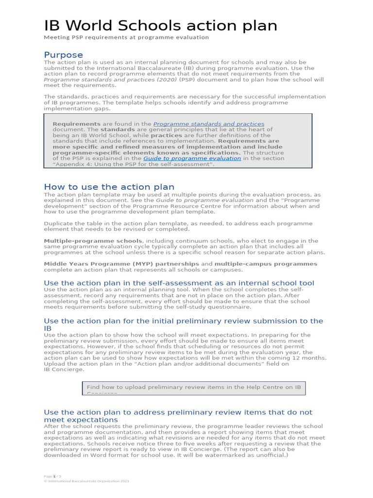 IB Action Plan for Programme Evaluation | PDF | Specification ...