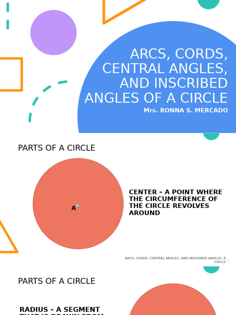 Circle Parts: Arcs, Chords, Angles | PDF | Circle | Angle