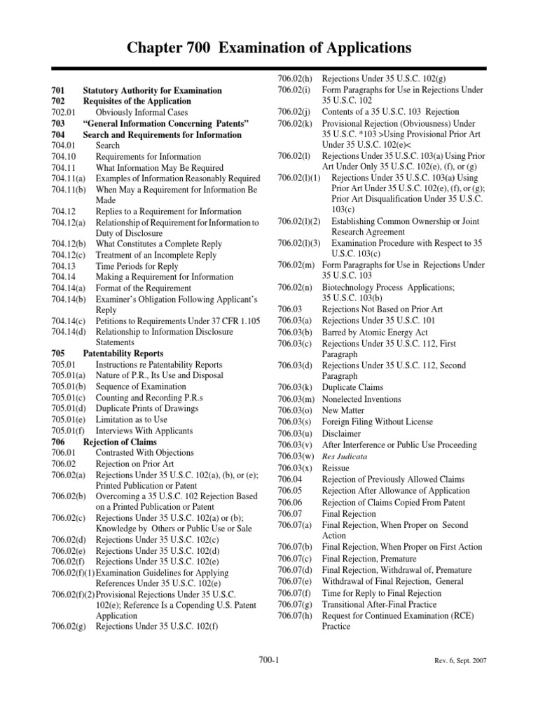MPEP Chapter 0700 Examination of Applications | PDF | Patent ...