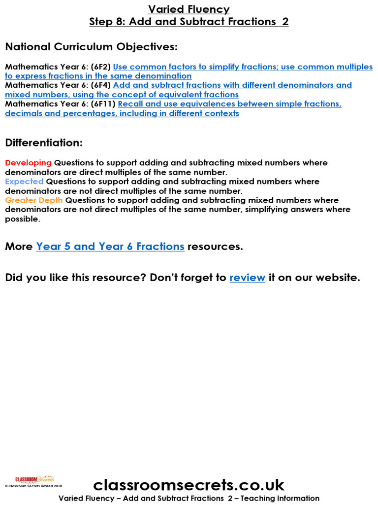 Year 6 Adding and Subtracting Fractions | PDF | Discrete Mathematics ...