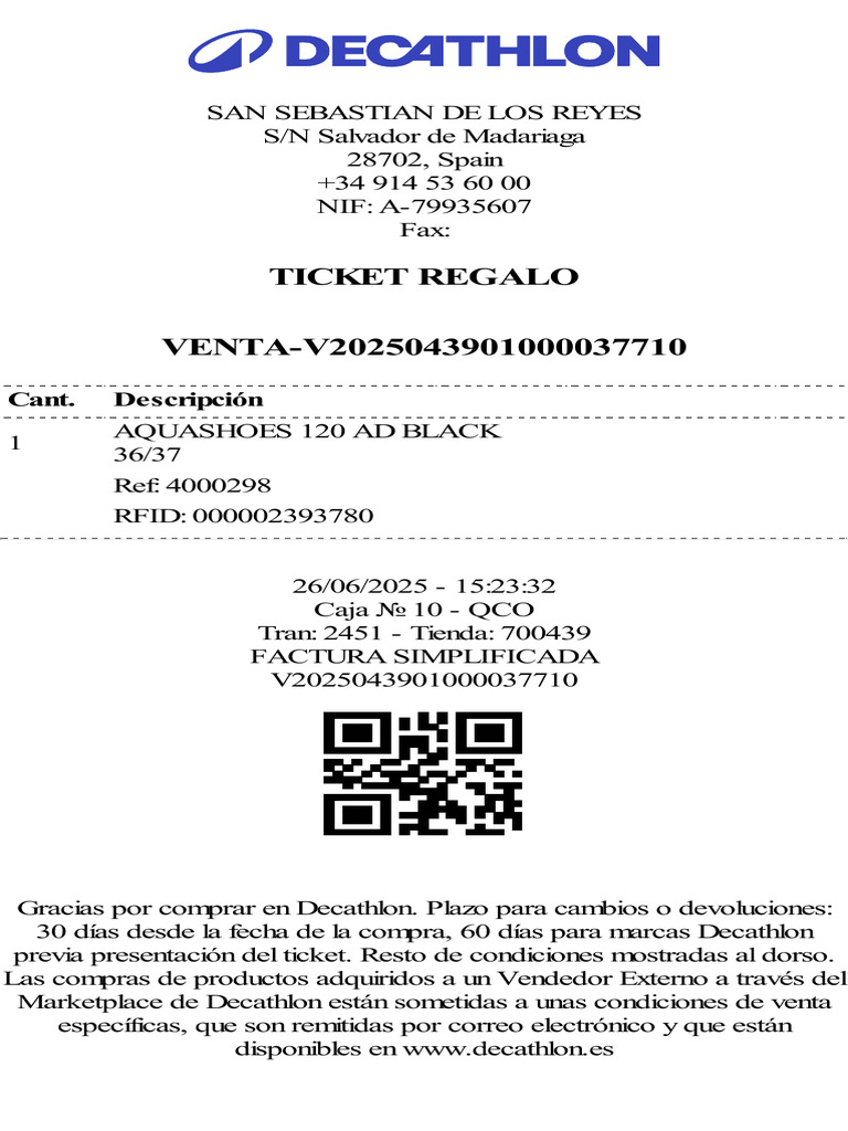 Ticket Regalo Decathlon 2025 | PDF