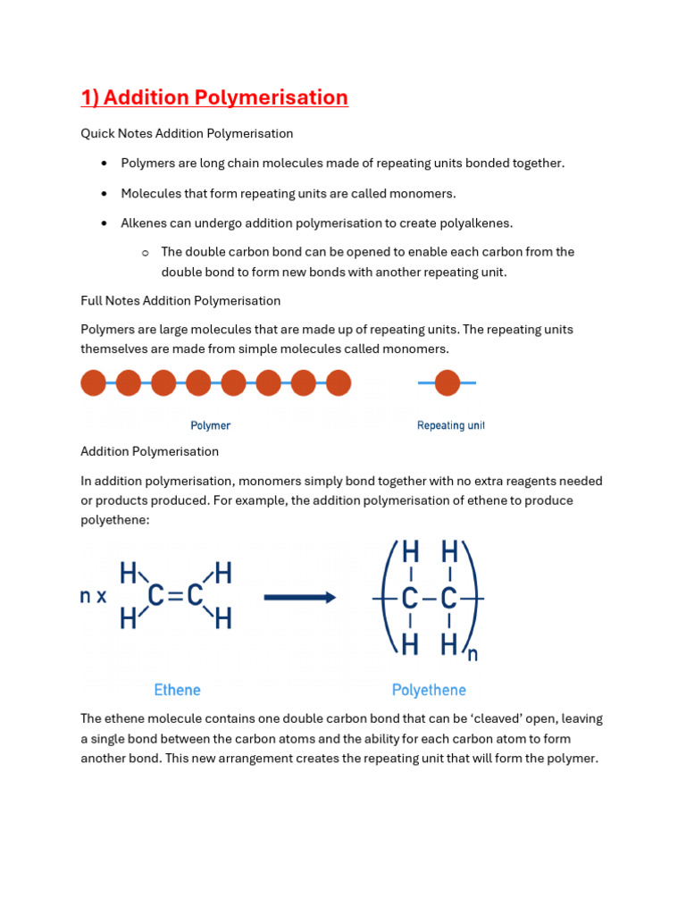 11) A2-Level Polymerisation | PDF | Polymerization | Polymers