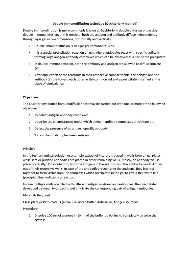 Ouchterlony Double Immunodiffusion Method | PDF | Immunology | Hematology