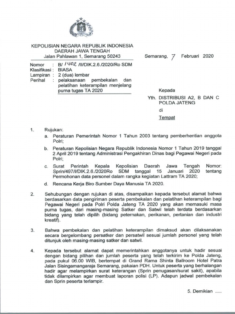 Surat Pemanggilan Peserta Lattram Ta 2020 | PDF
