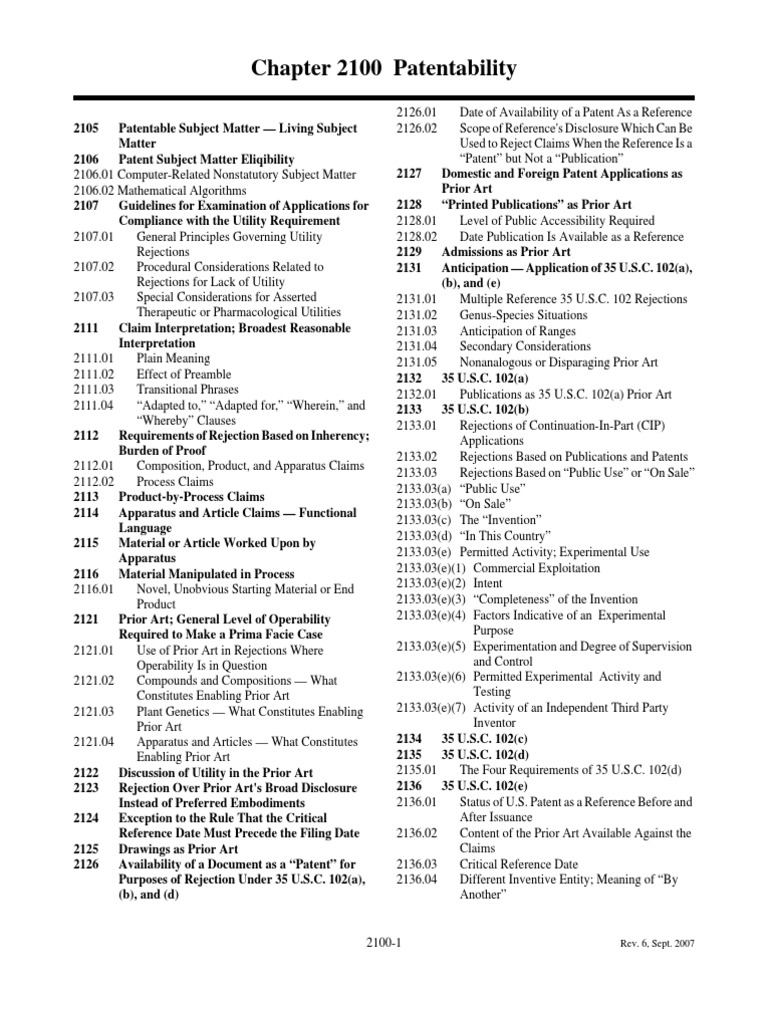 MPEP Chapter 2100 Patentability | PDF | Patent Claim | Prior Art