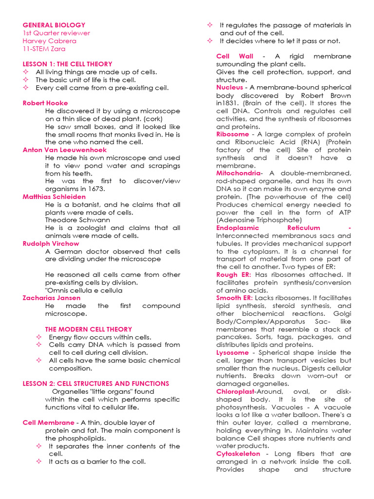 General Biology Cell Theory & Structures | PDF | Mitosis | Meiosis