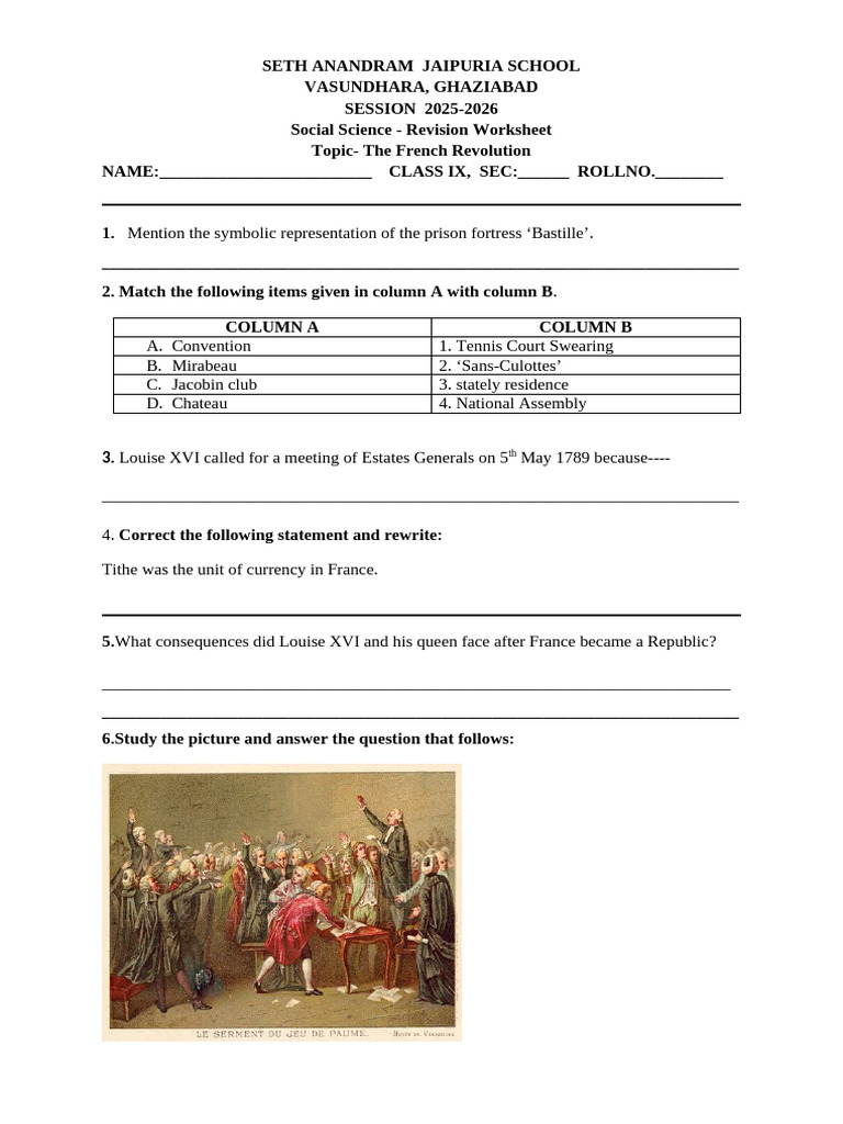 HISTORYWS1class9CH1TheFrenchRevolutiondocx 202507130242 0 | PDF ...