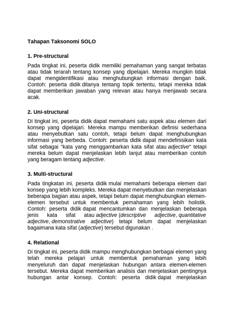 Tahapan Taksonomi SOLO dalam Pembelajaran | PDF