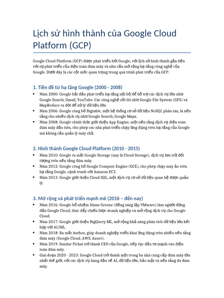 Lich Su Google Cloud | PDF