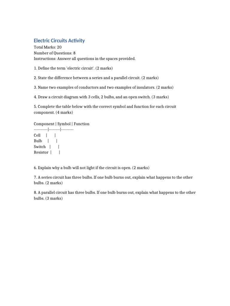 Electric Circuits Activity Guide | PDF