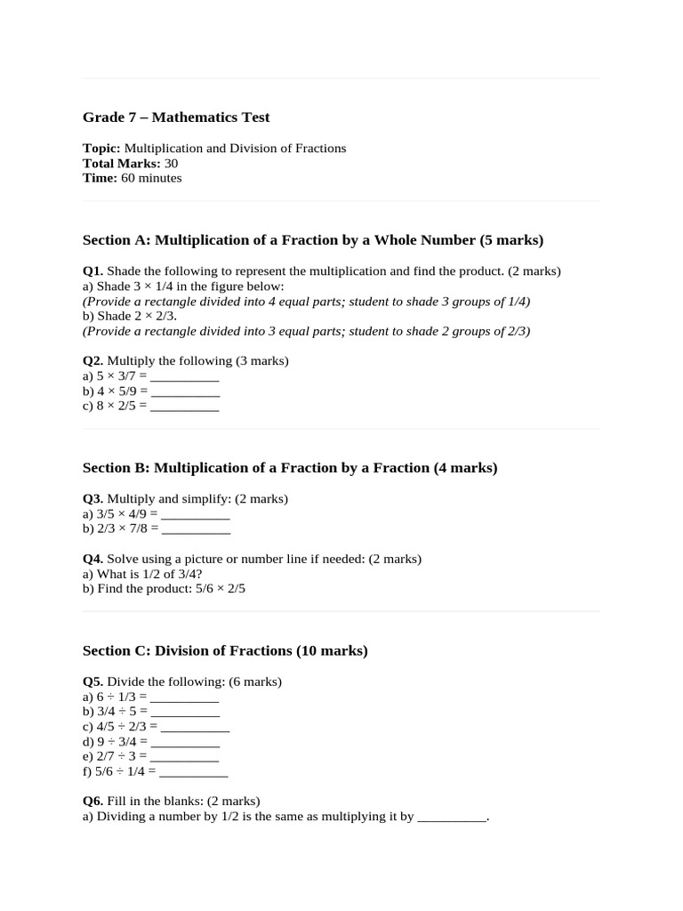 Grade 7 Fraction | PDF