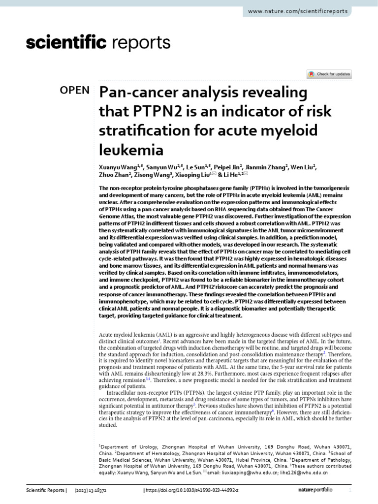Nature 5-Pan-cancer Analysis Revealing That PTPN2 is an Indicator of ...