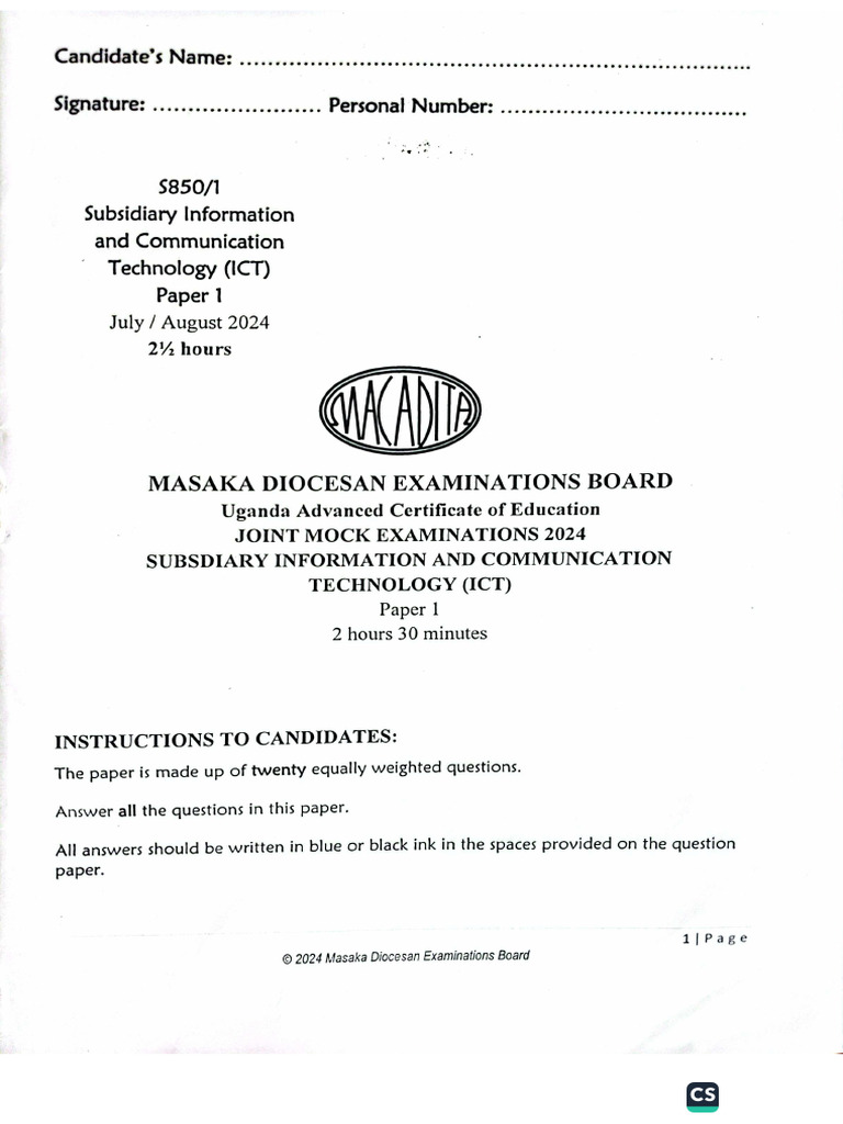 ICT Paper 1 | PDF