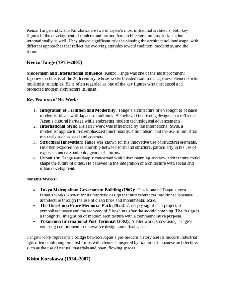 Kenzo Tange and Kisho Kurokawa | PDF | Modernism | Design