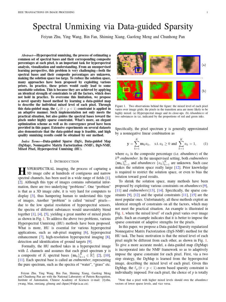Data-Guided Sparsity for Unmixing | PDF | Imaging | Computer Vision