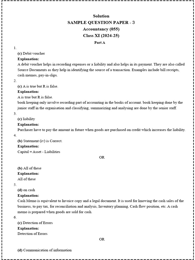 11 AC SAMPLE PAPER 3 - Solution | PDF | Debits And Credits | Accrual