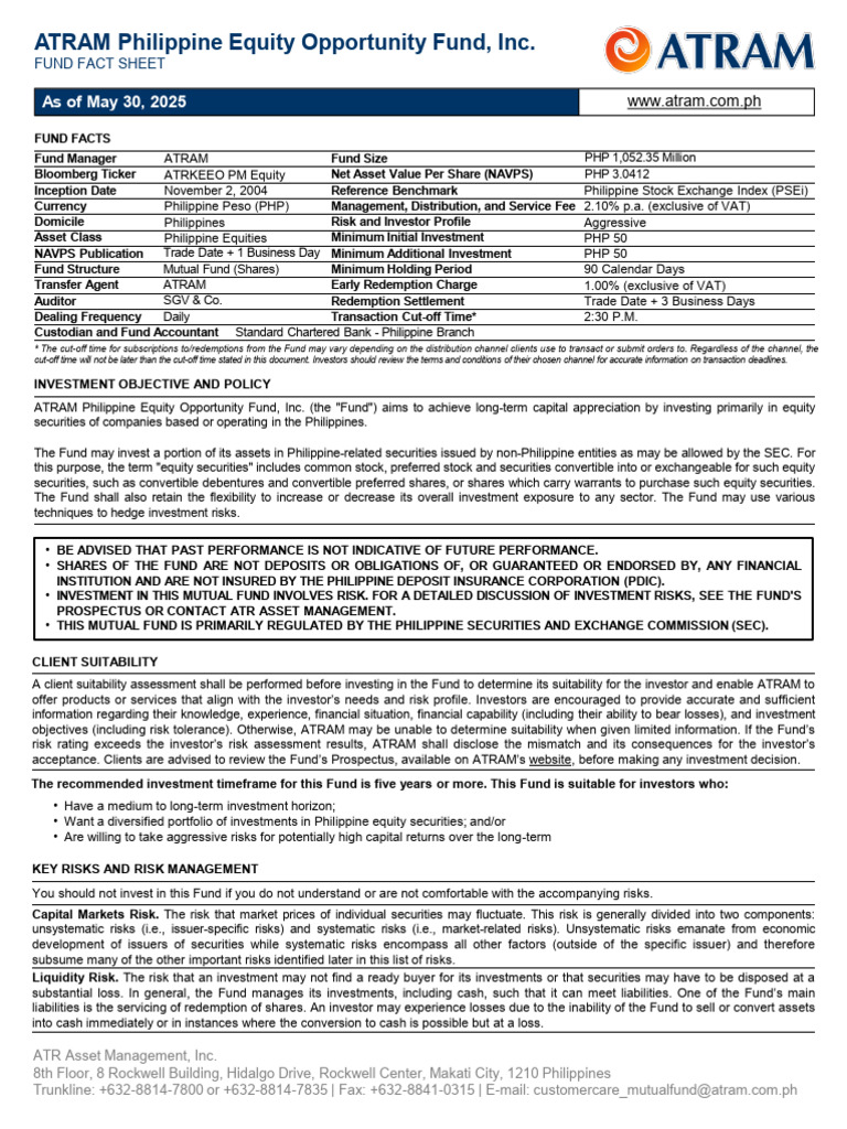 ATRAM Philippine Equity Opportunity Fund | PDF | Financial Risk ...