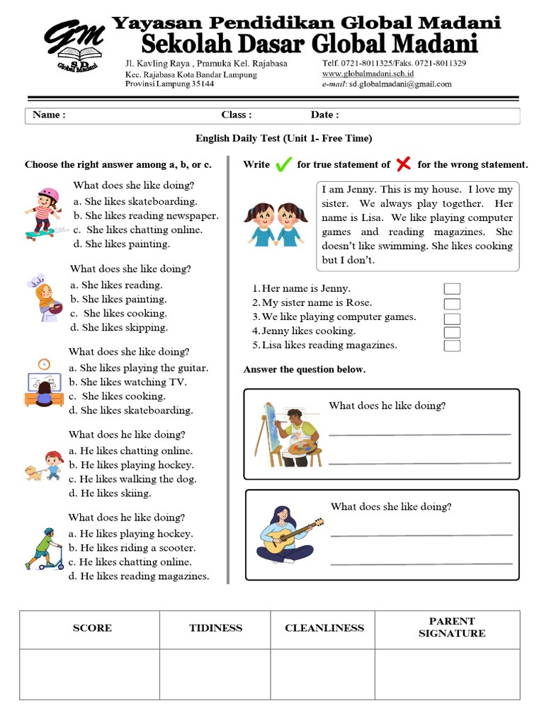 English Daily Test (Unit 1 - Free Time) - 20250804 - 201700 - 0000 | PDF