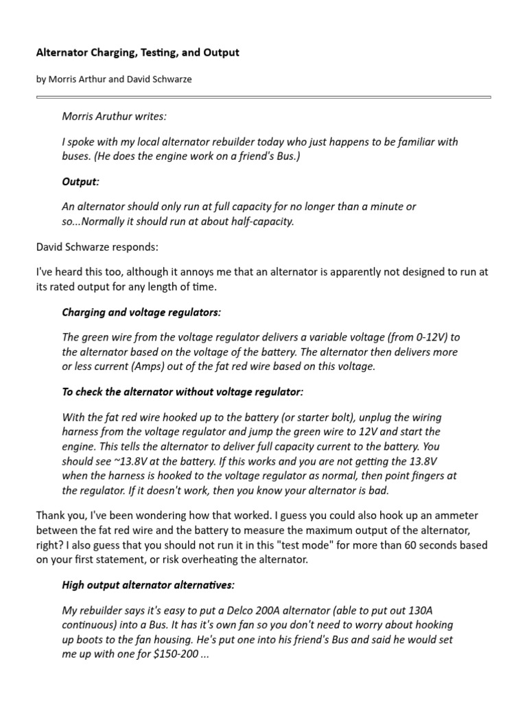 Alternator Charging, Testing, and Output | PDF | Electric Power ...