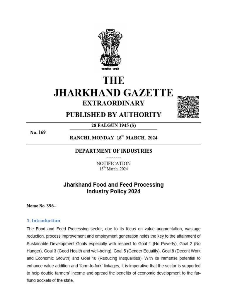 Jharkhand Food Processing Policy 2024 | PDF | Subsidy | Foods
