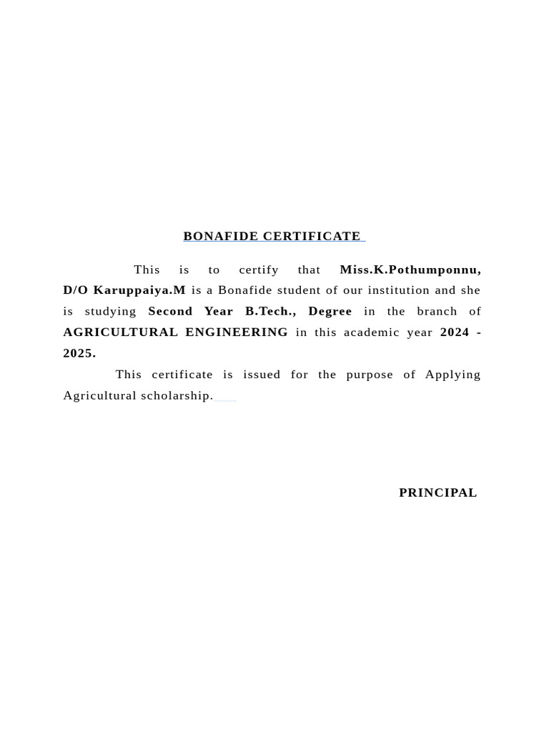 Student Bonafide Certificate | PDF