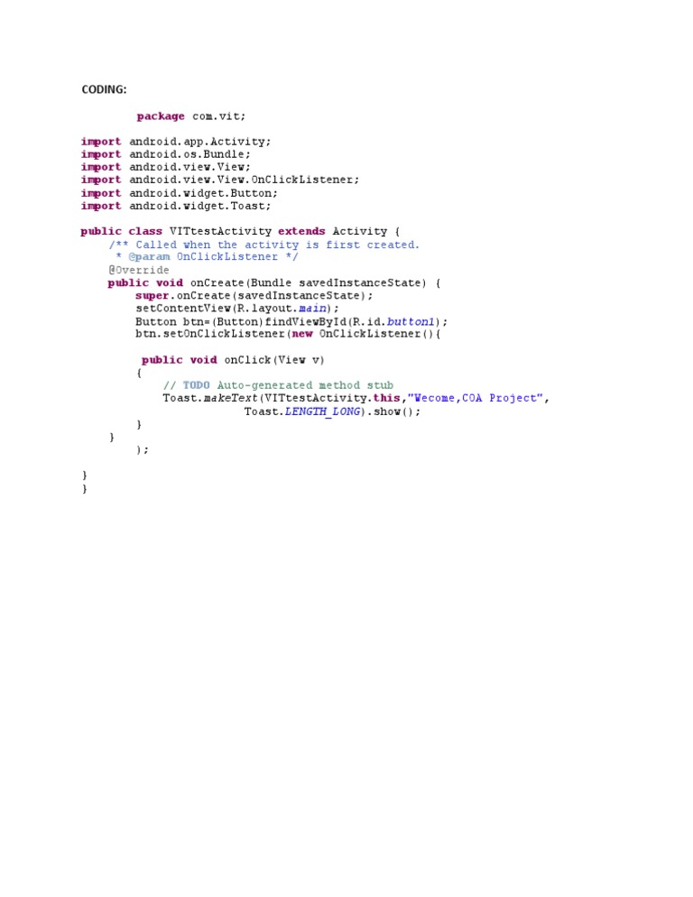 Android Button Click Toast Example | PDF | Computers