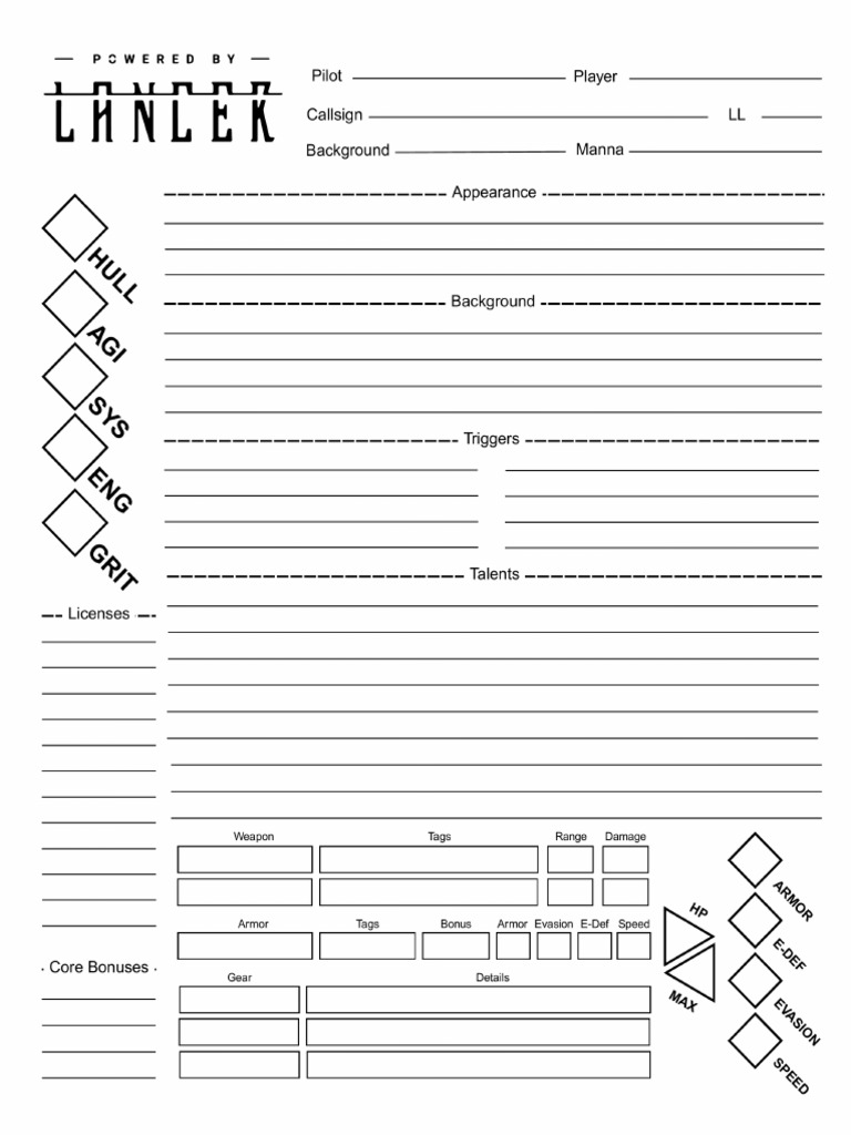 Lancer Character Sheet 1.0 | PDF