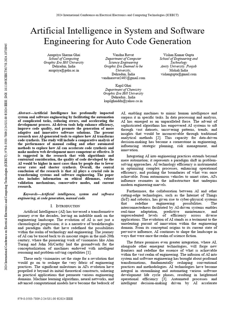 AI in Software Engineering for Code Generation | PDF | Artificial ...