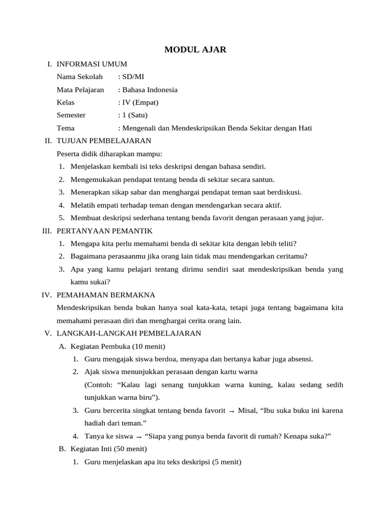 Modul Ajar Bahasa Indonesia | PDF