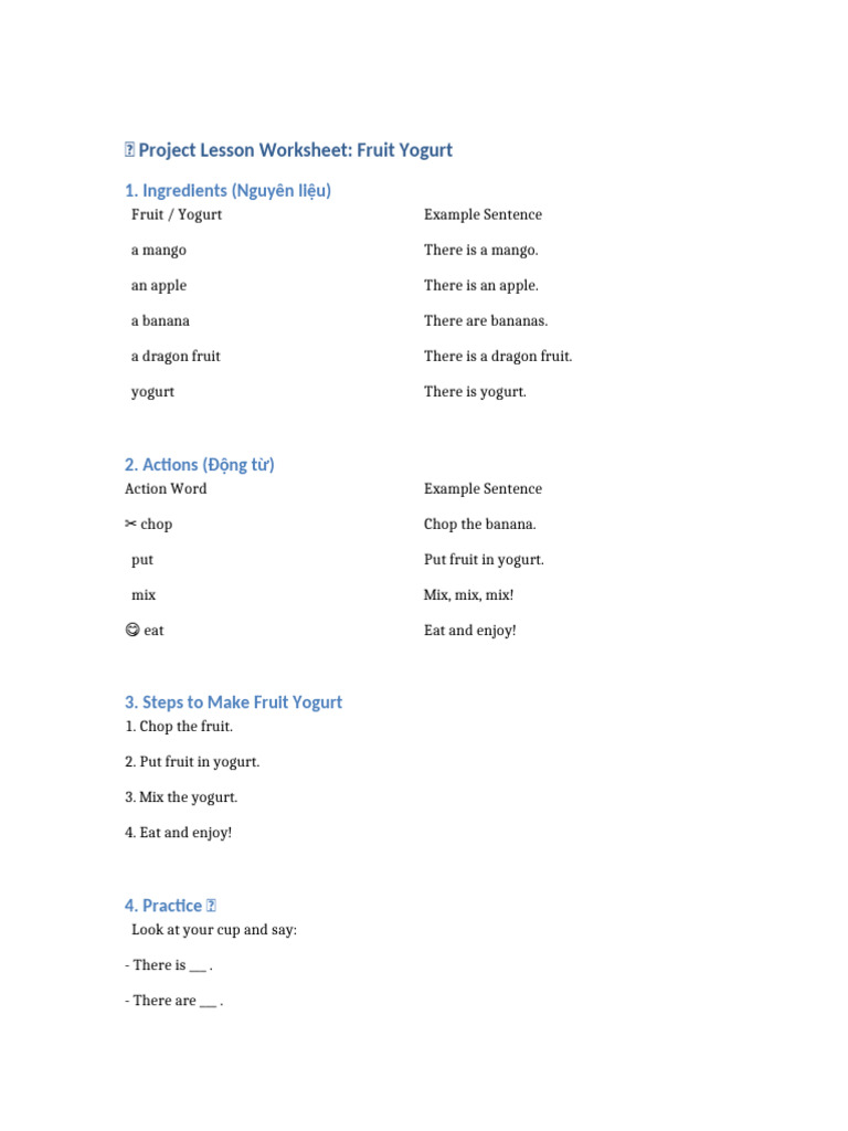 Fruit Yogurt Worksheet | PDF