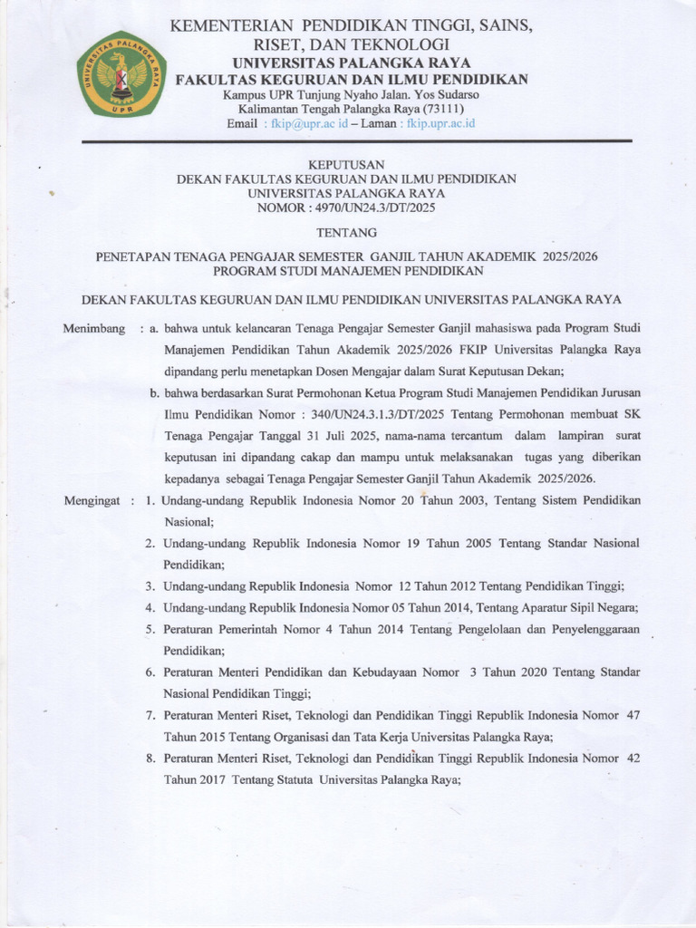 SK Mengajar Ganjil 20252026 - Prodi MP New | PDF