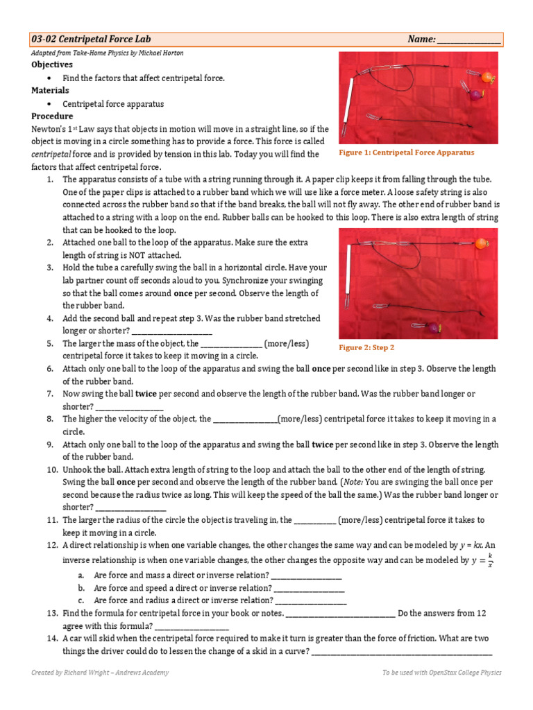 Physics 03-02 Centripetal Force Lab | PDF | Force | Classical Mechanics