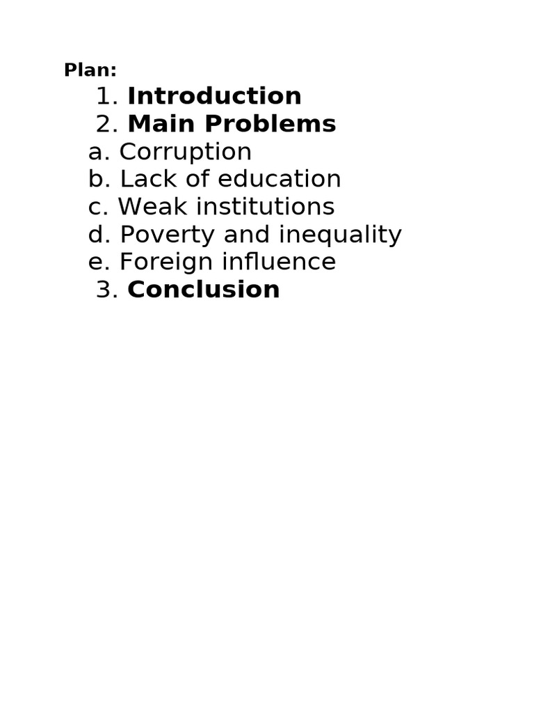 A. Corruption B. Lack of Education C. Weak Institutions D. Poverty and ...